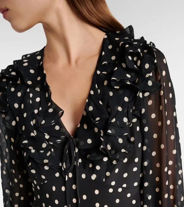 Rixo Lasca Ruffled Silk Blouse - Black