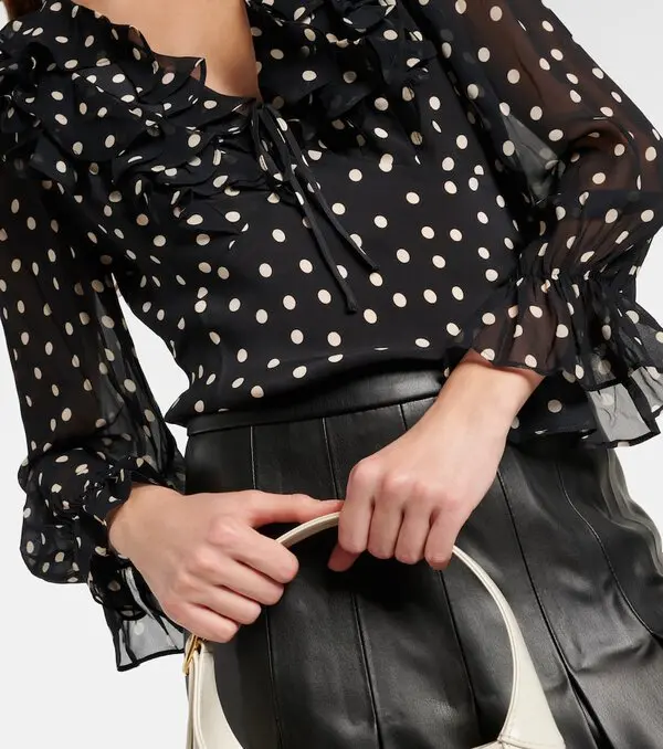 Rixo Lasca Ruffled Silk Blouse - Black