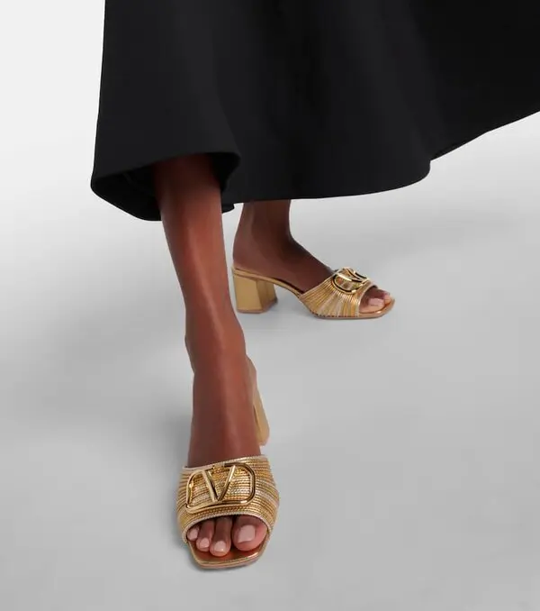 Valentino Garavani Vlogo Signature 60 Metallic Mules - Gold