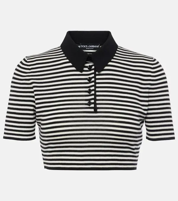 Dolce & Gabbana Cropped Wool Polo Shirt - Black