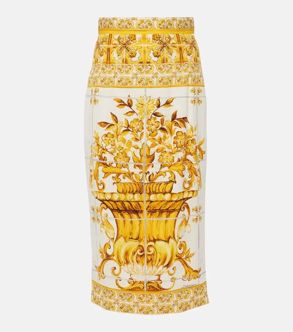 Dolce & Gabbana Majolica Silk-blend Midi Skirt - Yellow