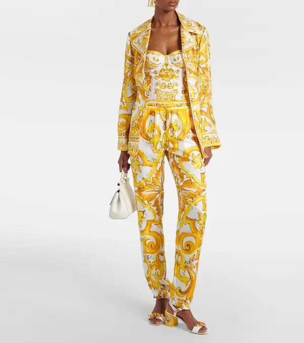 Dolce & Gabbana Majolica Silk Straight Pants