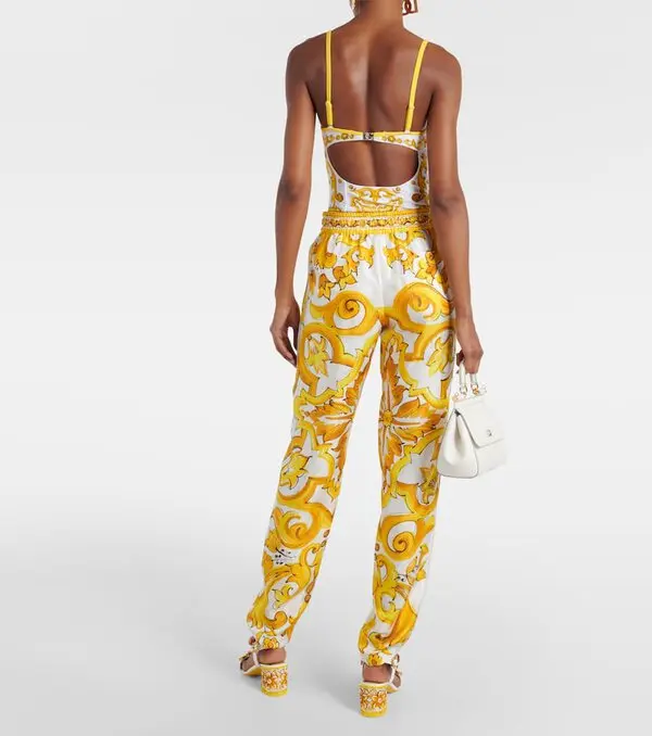 Dolce & Gabbana Majolica Silk Straight Pants