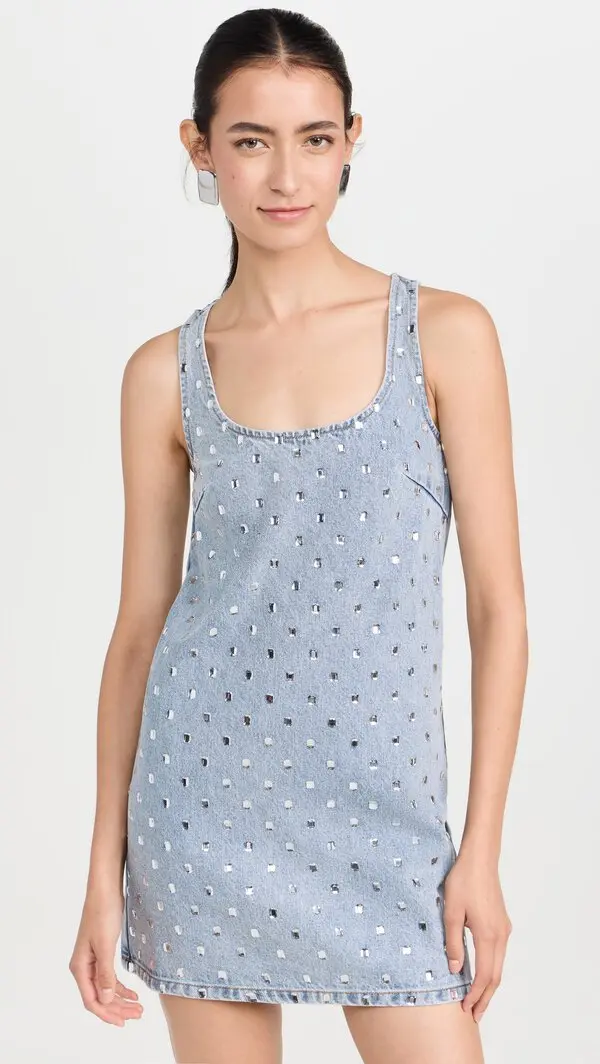 Self-Portrait Square Rhinestone Denim Mini Dress In Light Blue - 40% Off |  Editorialist