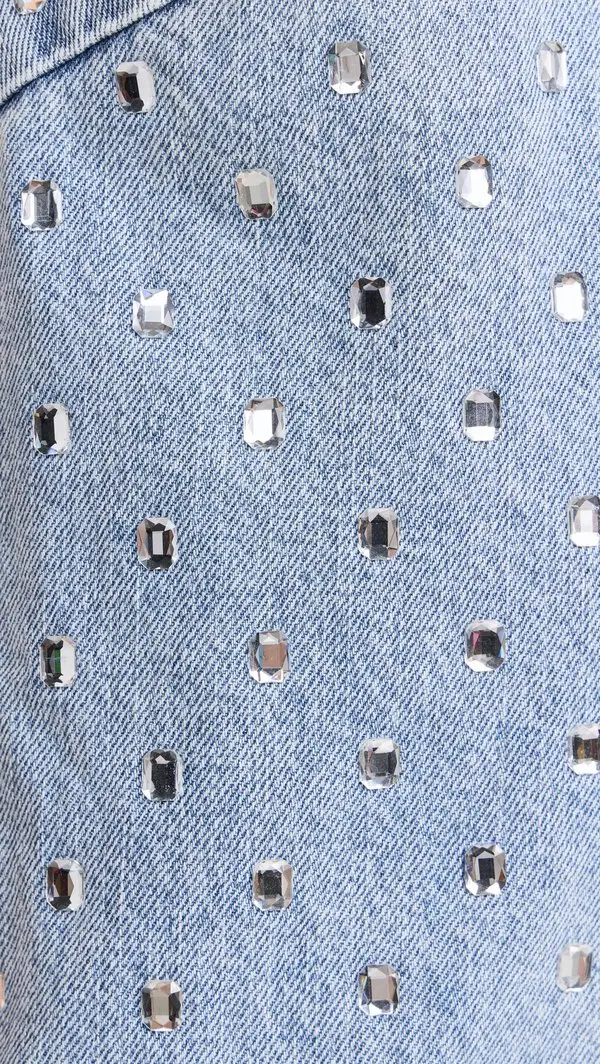 self-portrait square rhinestone denim mini dress self-portrait - Rhinestone Stripe Denim Mini Dress
