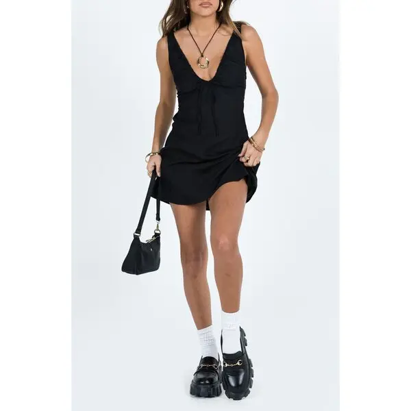strapless open back dress Ruched A-Line Micro Mini Dress in Black main image 1