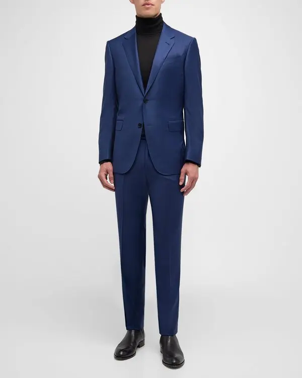 Zegna Trofeo Wool Pindot Suit - Navy Solid