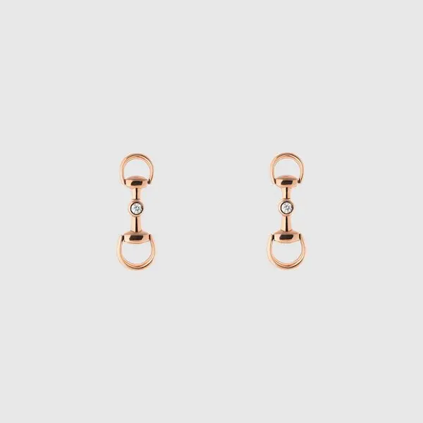 Gucci Horsebit 18k Rose Diamond Stud Earrings - Gold