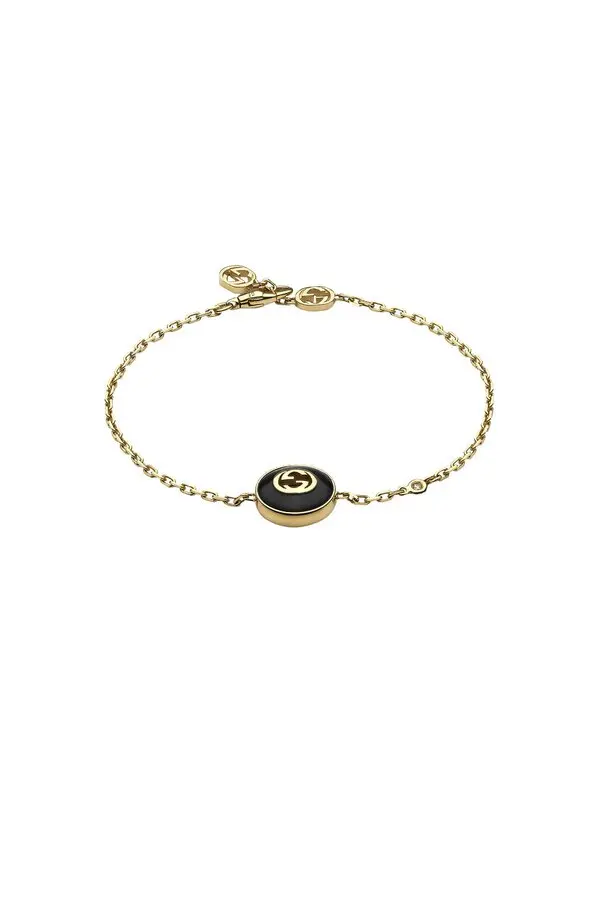 Gucci Onyx And Diamond Pendant Bracelet - Yellow Gold