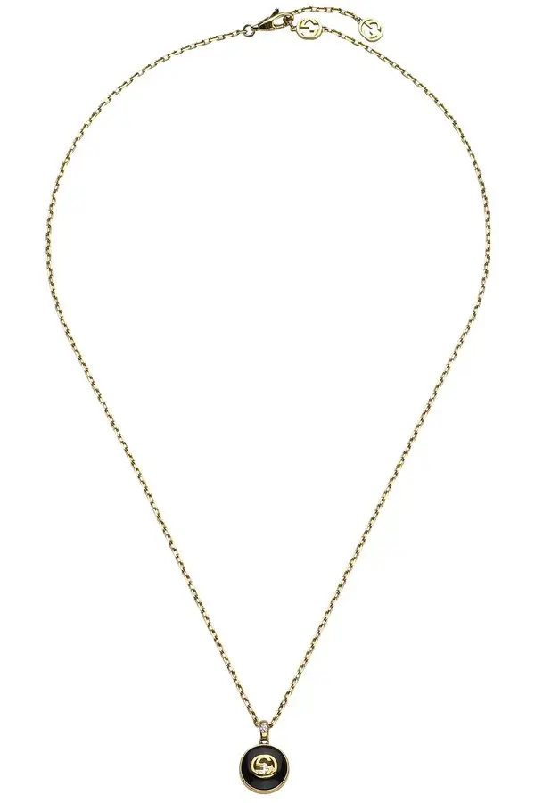 Gucci Onyx And Diamond Pendant Necklace - Yellow Gold