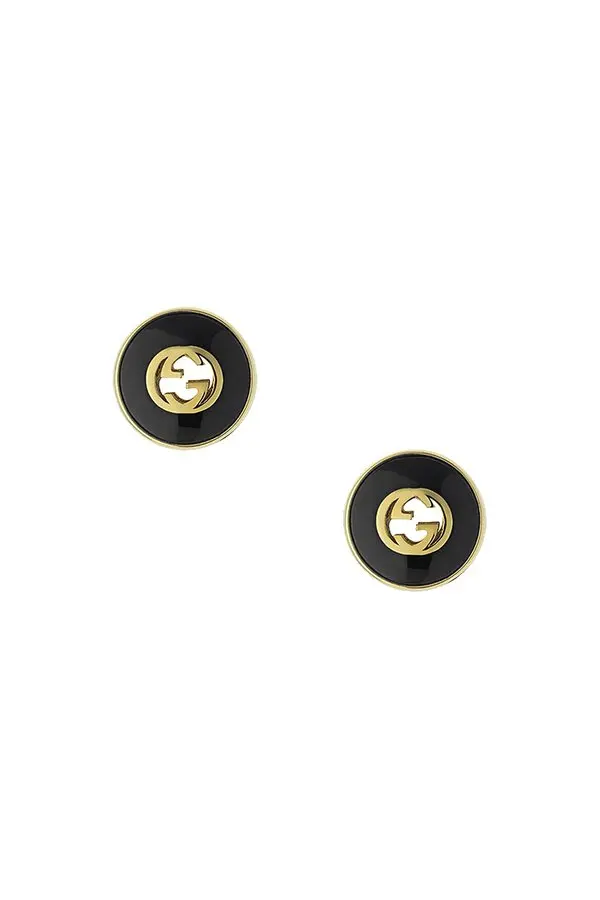 Gucci Black Onyx Stud Earrings - Yellow Gold