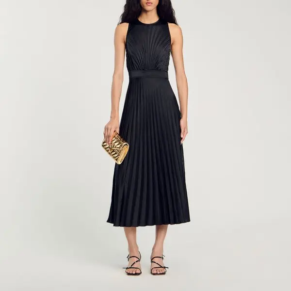 Sandro Pleated Maxi Dress - Black