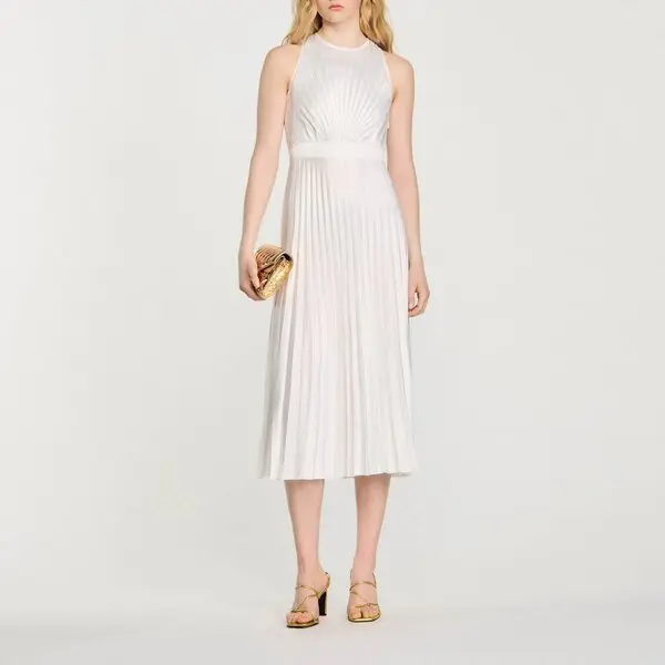 Sandro Pleated Maxi Dress - Ecru