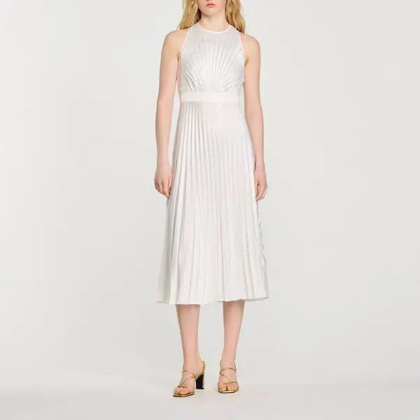 Sandro Pleated Maxi Dress - Ecru