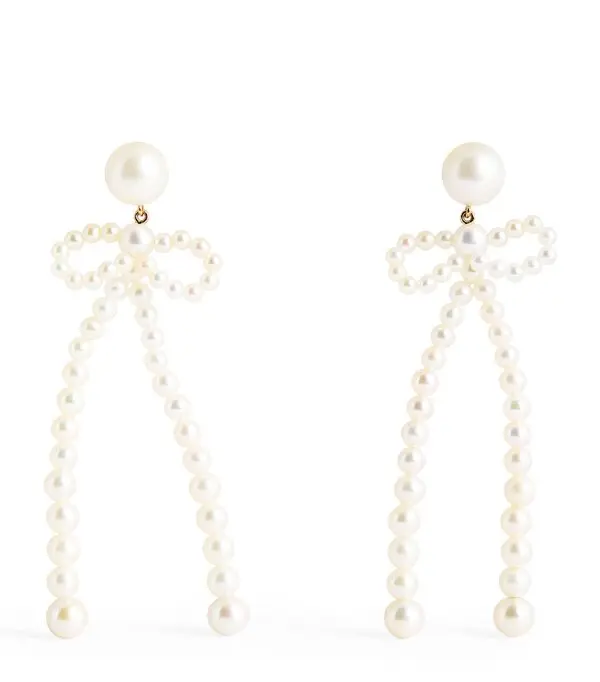 Sophie Bille Brahe Yellow And Freshwater Pearl Bow Rosette Earrings - Gold