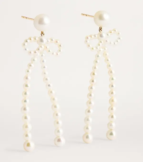 Sophie Bille Brahe Yellow And Freshwater Pearl Bow Rosette Earrings