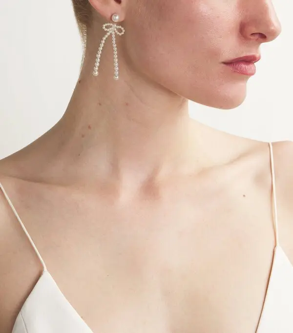 Sophie Bille Brahe Yellow And Freshwater Pearl Bow Rosette Earrings