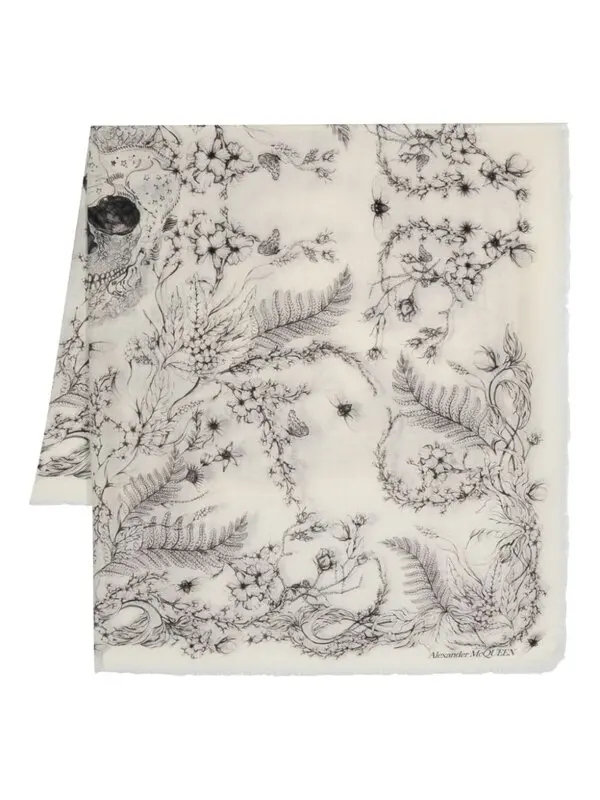 Alexander McQueen Floral-print Wool Scarf - Neutrals