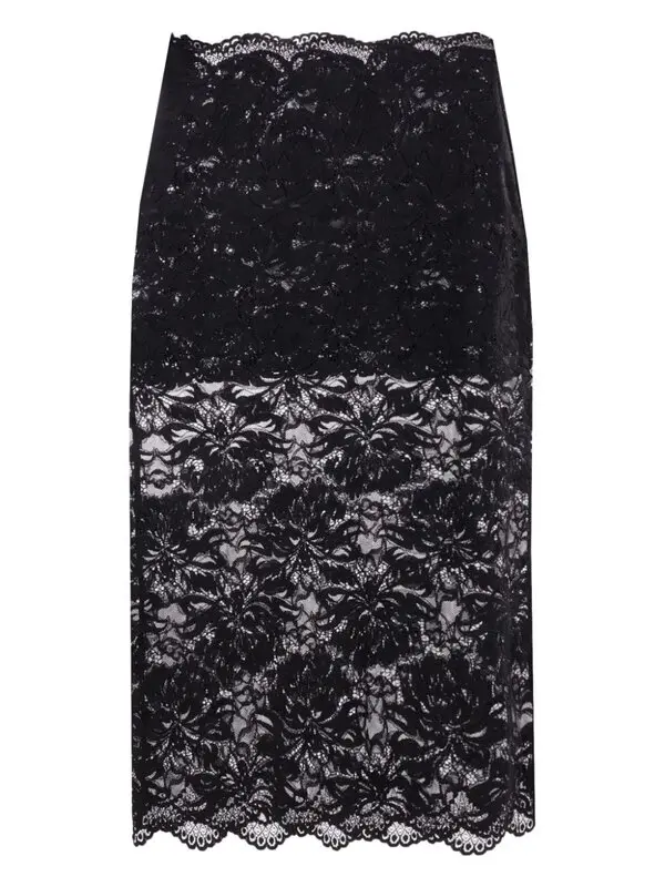 Rabanne Floral Lace Skirt - Black