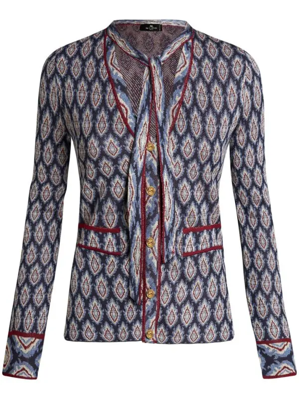 Etro Bow-detail Jacquard Cardigan - Blue