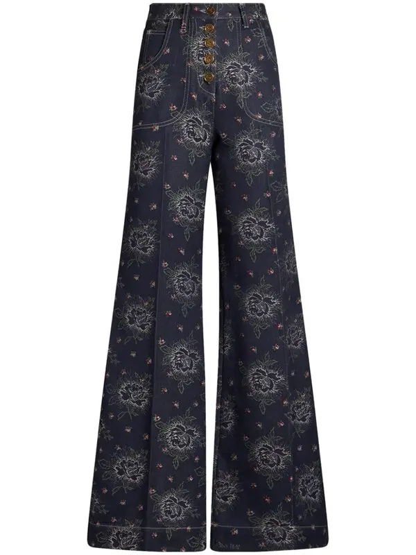 Etro Floral-jacquard Flared Jeans - Blue