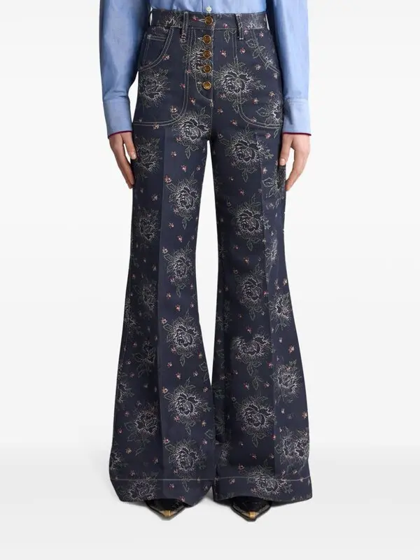 Etro Floral-jacquard Flared Jeans - Blue