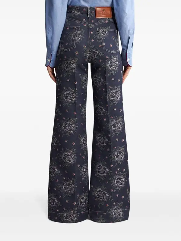 Etro Floral-jacquard Flared Jeans - Blue