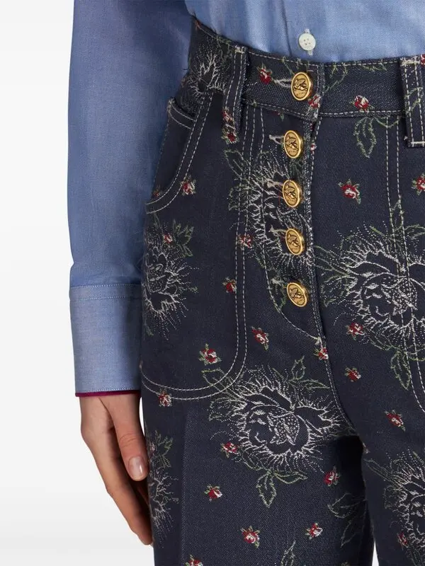 Etro Floral-jacquard Flared Jeans - Blue