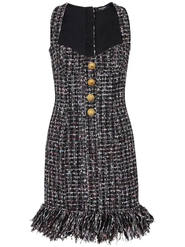 Balmain Button-embellished Tweed Mini Dress