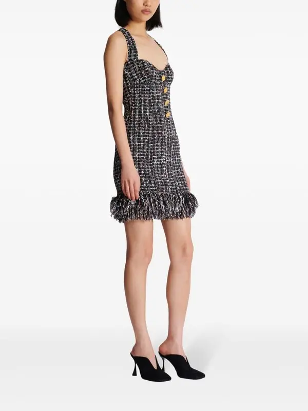 Balmain Button-embellished Tweed Mini Dress