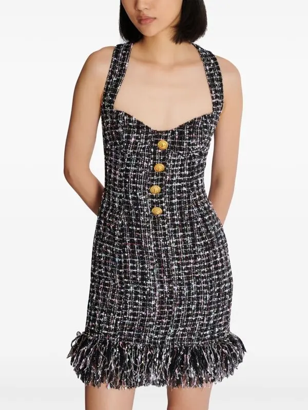 Balmain Button-embellished Tweed Mini Dress