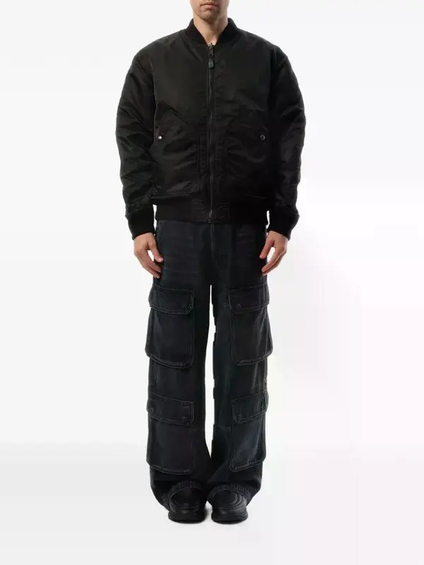 DIESEL® Bomber Jacket In Padded Recycled Nylon With Embroidered Oval D - Black