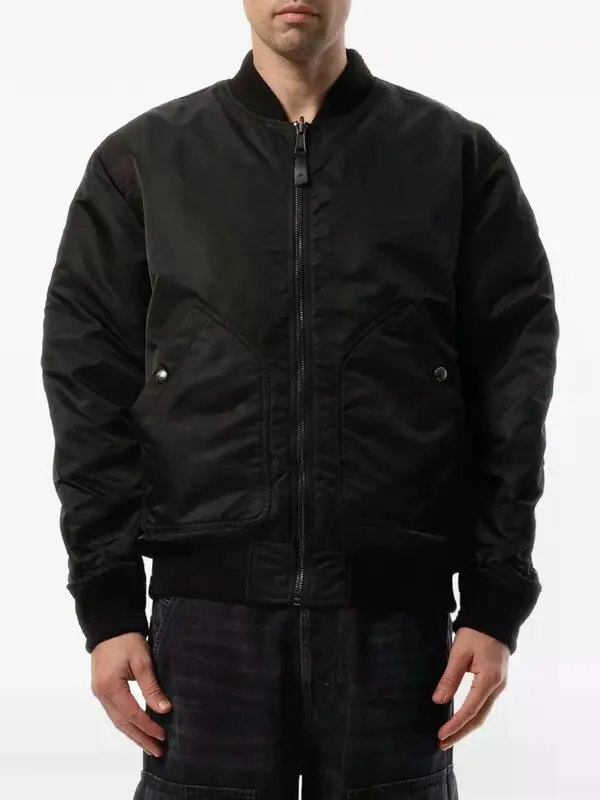 DIESEL® Bomber Jacket In Padded Recycled Nylon With Embroidered Oval D - Black