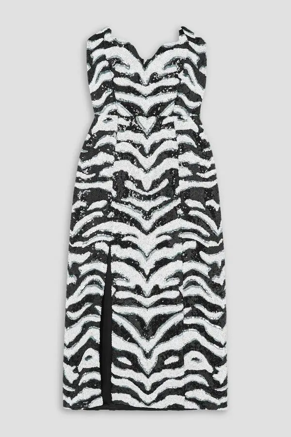 Halpern Strapless Sequined Zebra-print Tulle Midi Dress