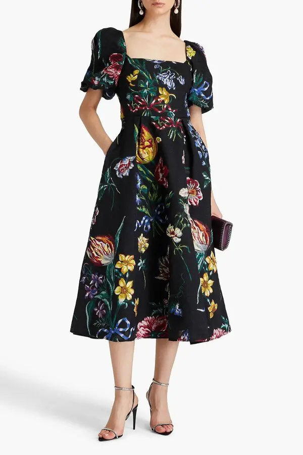Marchesa Brocade Midi Dress