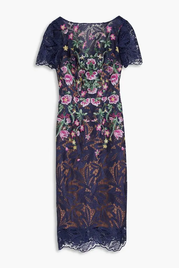 sachin and babi light blue dress Marchesa Notte Embroidered Sheath Dress, 8 / Navy main image 0