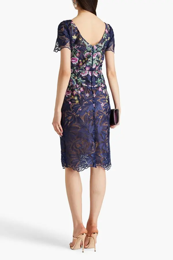 Buy Marchesa Embroidered Macram Lace Dress - Navy At 64% Off | Editorialist