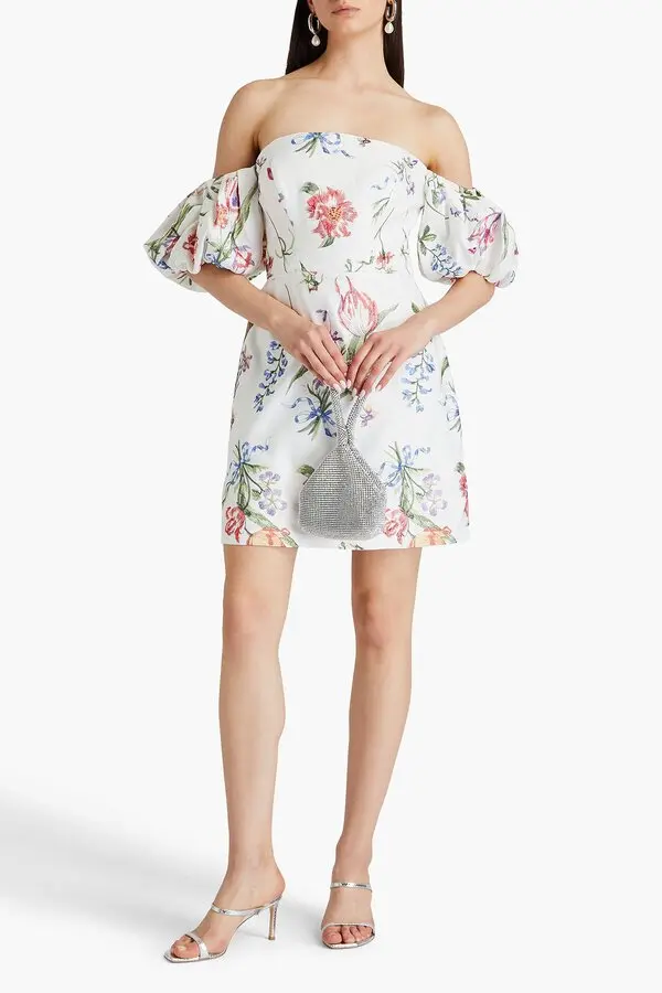 Marchesa Off-The-Shoulder Embroidered Mini Dress In White - 50% Off |  Editorialist