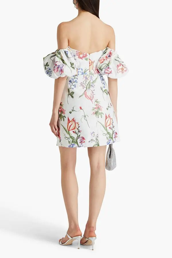 Marchesa Off-The-Shoulder Embroidered Mini Dress In White - 50% Off |  Editorialist