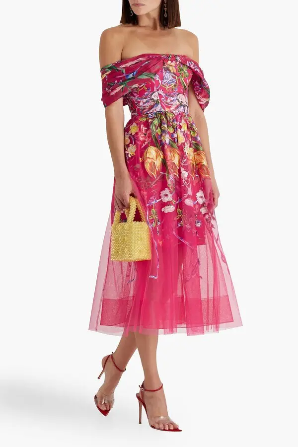 karen millen floral embroidered dress Floral Embroidered Off The Shoulder A-Line Gown main image 0