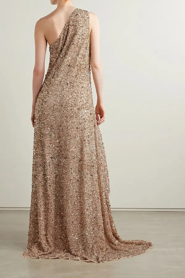 Reem Acra One-Shoulder Embellished Tulle Gown In Gold - 75% Off |  Editorialist