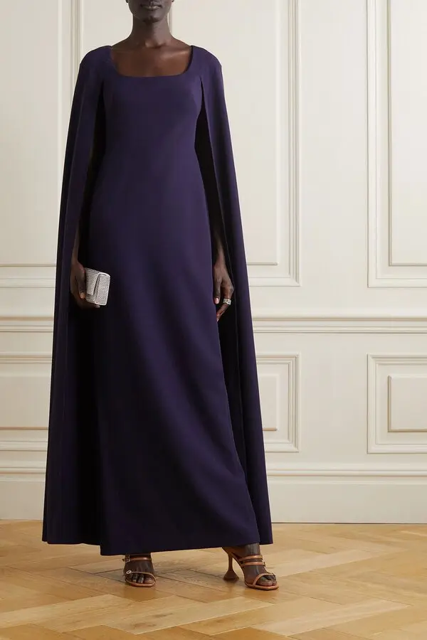 Marchesa Cape-effect Stretch-crepe Gown