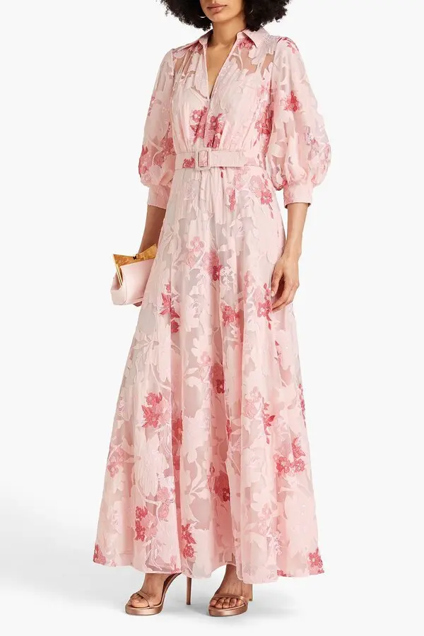 sachin and babi light blue dress Light Pink Tropical Print Chiffon Dress - Maxi Dresses
