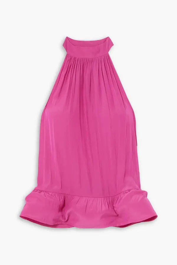 LANVIN Satin Peplum Halterneck Top - Fuchsia