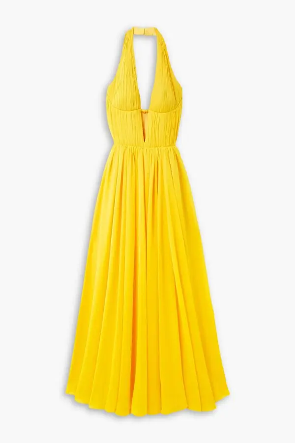 RASARIO Pleated Chiffon Halterneck Gown