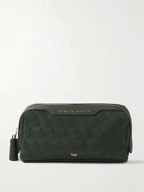 ANYA HINDMARCH Girlie Stuff Textured Leather-trimmed Econyl-jacquard Cosmetics Case - Green