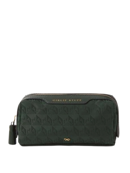 ANYA HINDMARCH Girlie Stuff Textured Leather-trimmed Econyl®-jacquard Cosmetics Case - Green