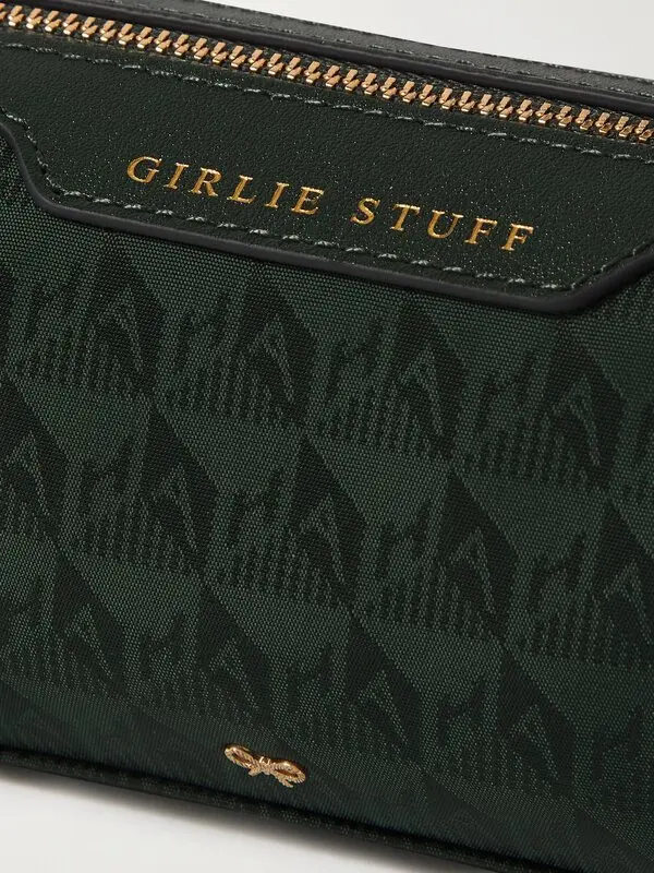 ANYA HINDMARCH Girlie Stuff Textured Leather-trimmed Econyl-jacquard Cosmetics Case - Green