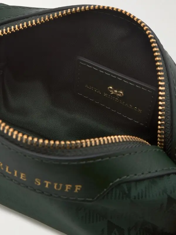 ANYA HINDMARCH Girlie Stuff Textured Leather-trimmed Econyl-jacquard Cosmetics Case - Green