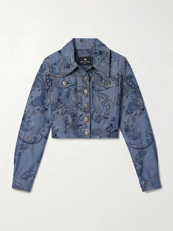 Etro Cropped Denim Jacquard Jacket - Blue